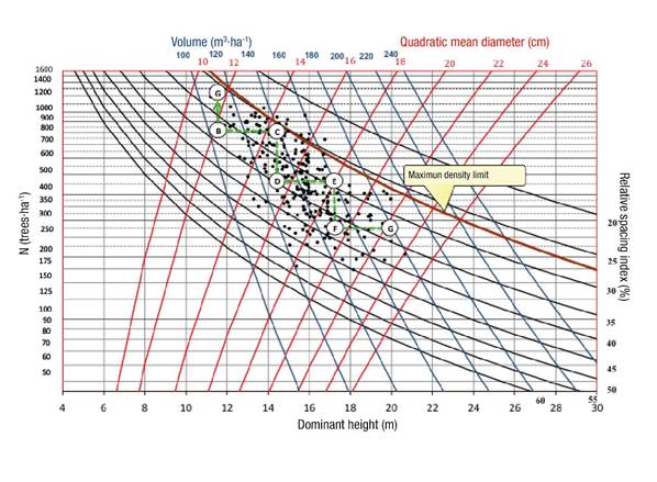 Density management diagram for mixed-species forests in the El Salto ...