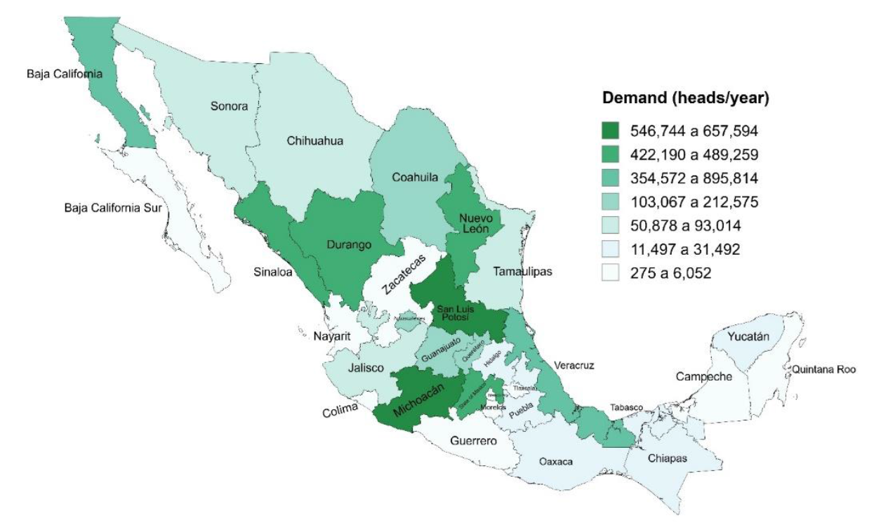 The network of cattle mobilized in Mexico for slaughter 2017-2021